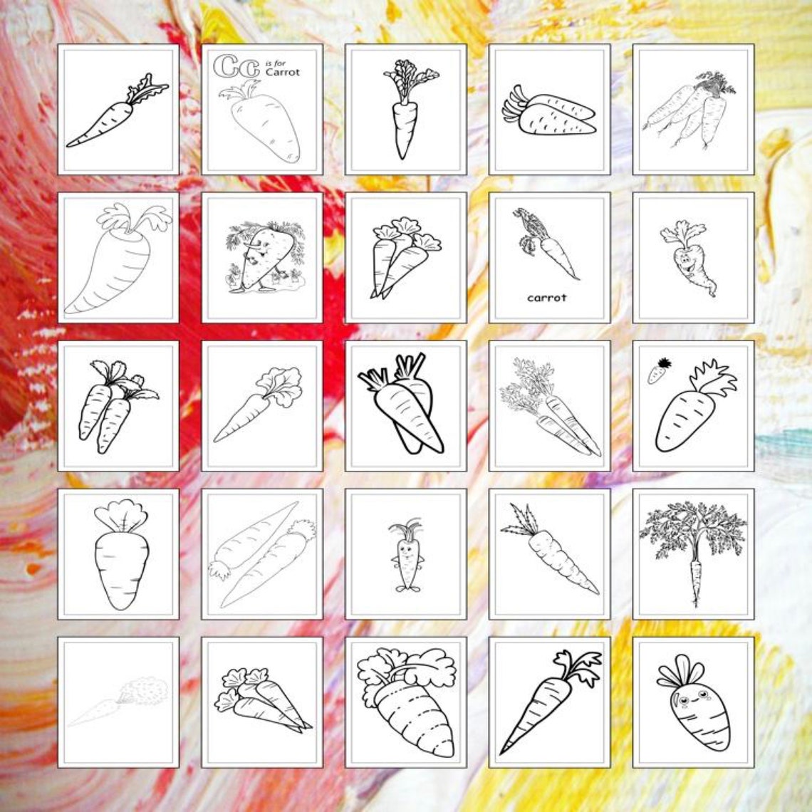 Printable Carrots Coloring Pages for Kids & Adults | 80 Pages | Instant ...