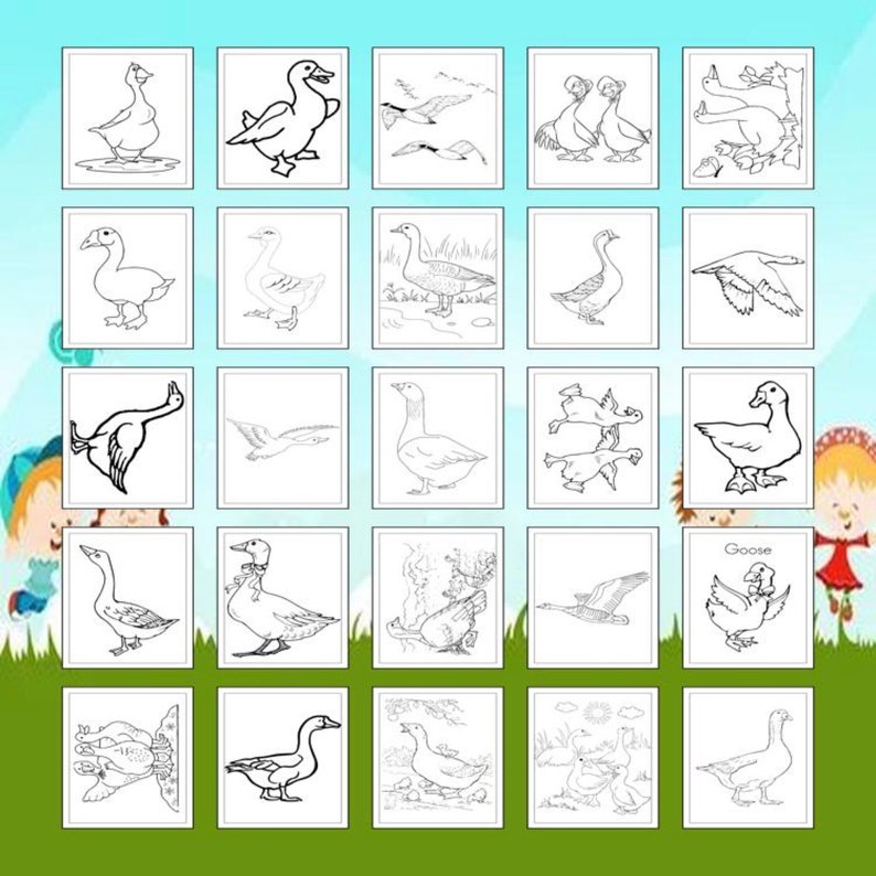 Printable Goose Coloring Pages for Kids & Adults | 30 Pages | Instant ...
