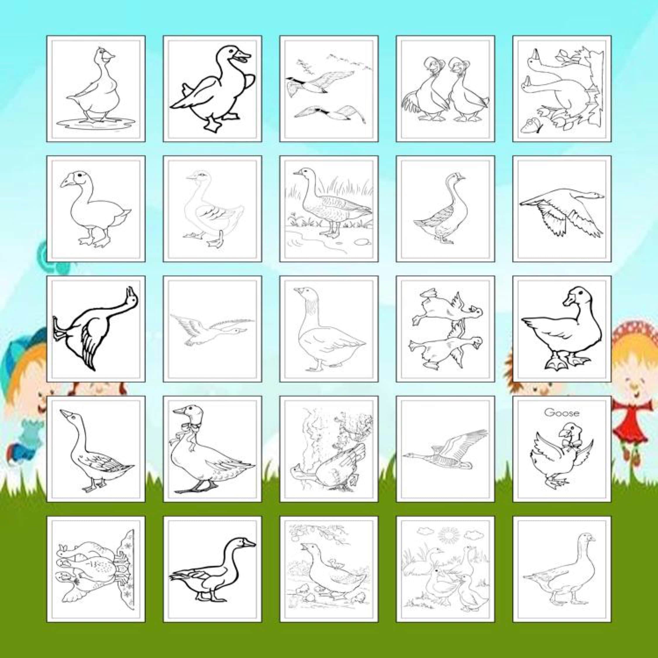 Printable Goose Coloring Pages for Kids & Adults | 30 Pages | Instant ...