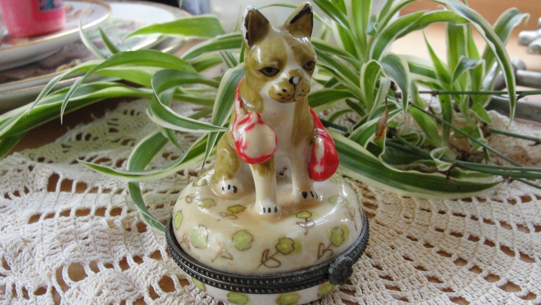 Odd Box Vintage Collectible Ceramic Pill Box With Boxing Dog Figure - Etsy
