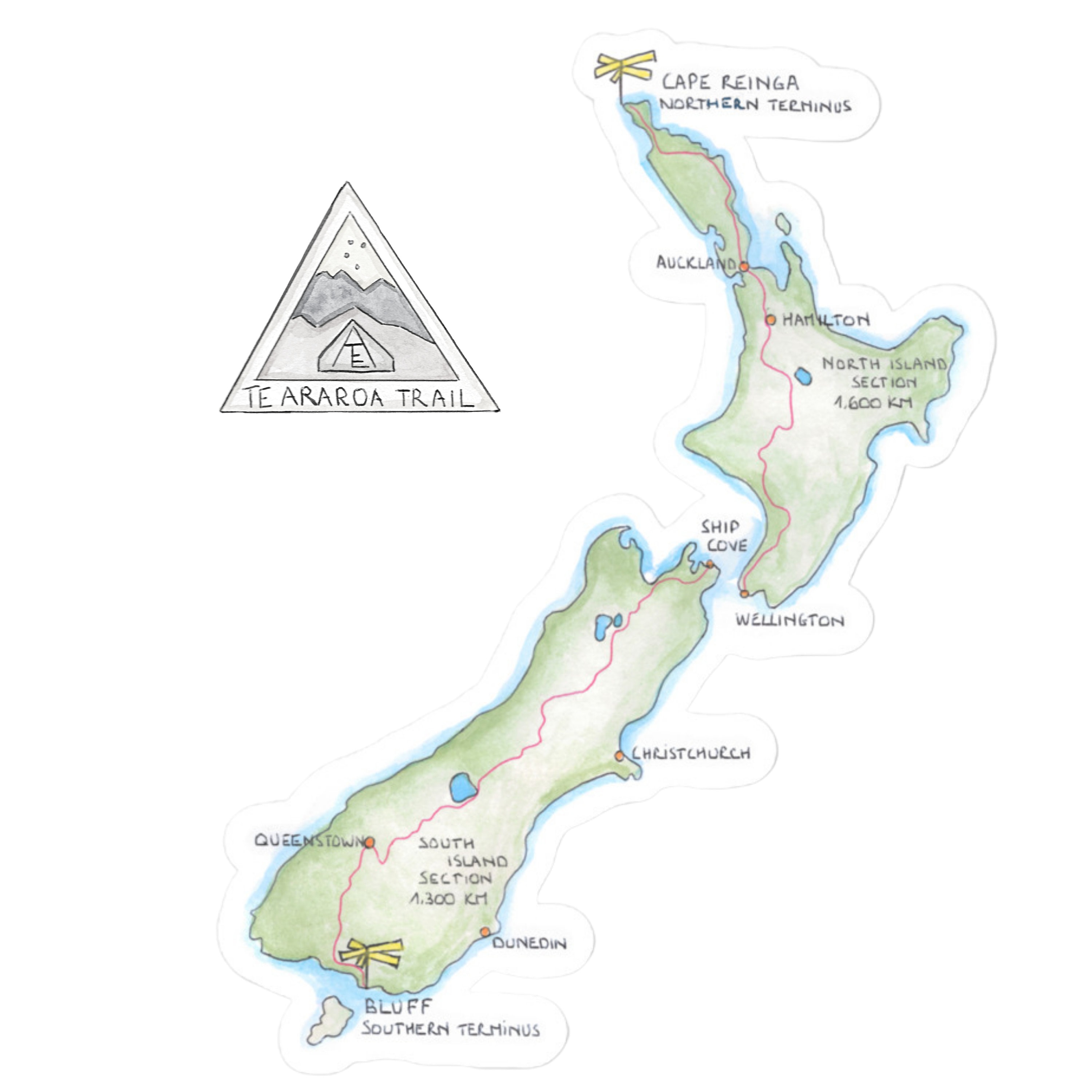 Te Araroa Sticker | Trail Map | Watercolor Painting | Hiker Gift | New ...