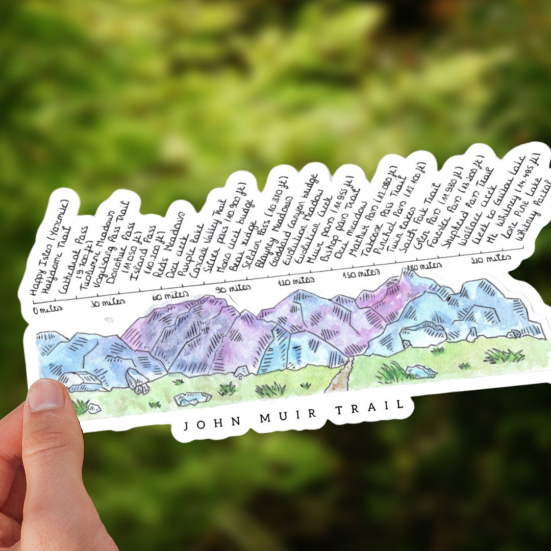 John Muir Trail Sticker | Watercolor Landmark Map | Hiker Gift | JMT ...