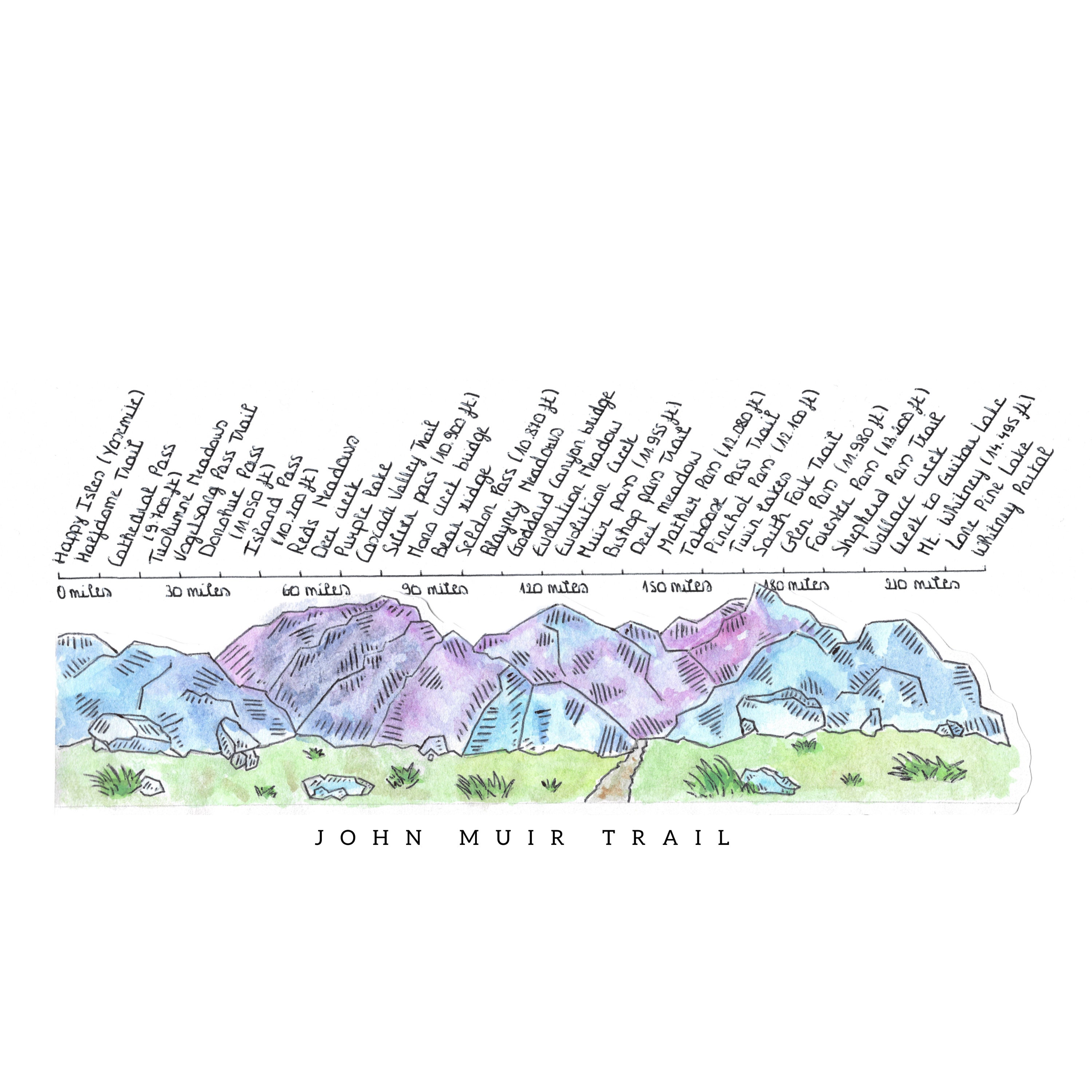John Muir Trail Sticker | Watercolor Landmark Map | Hiker Gift | JMT ...