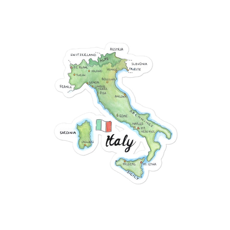 Map of Italy Sticker Hand Drawn Map Painting Italia Souvenir Italy ...