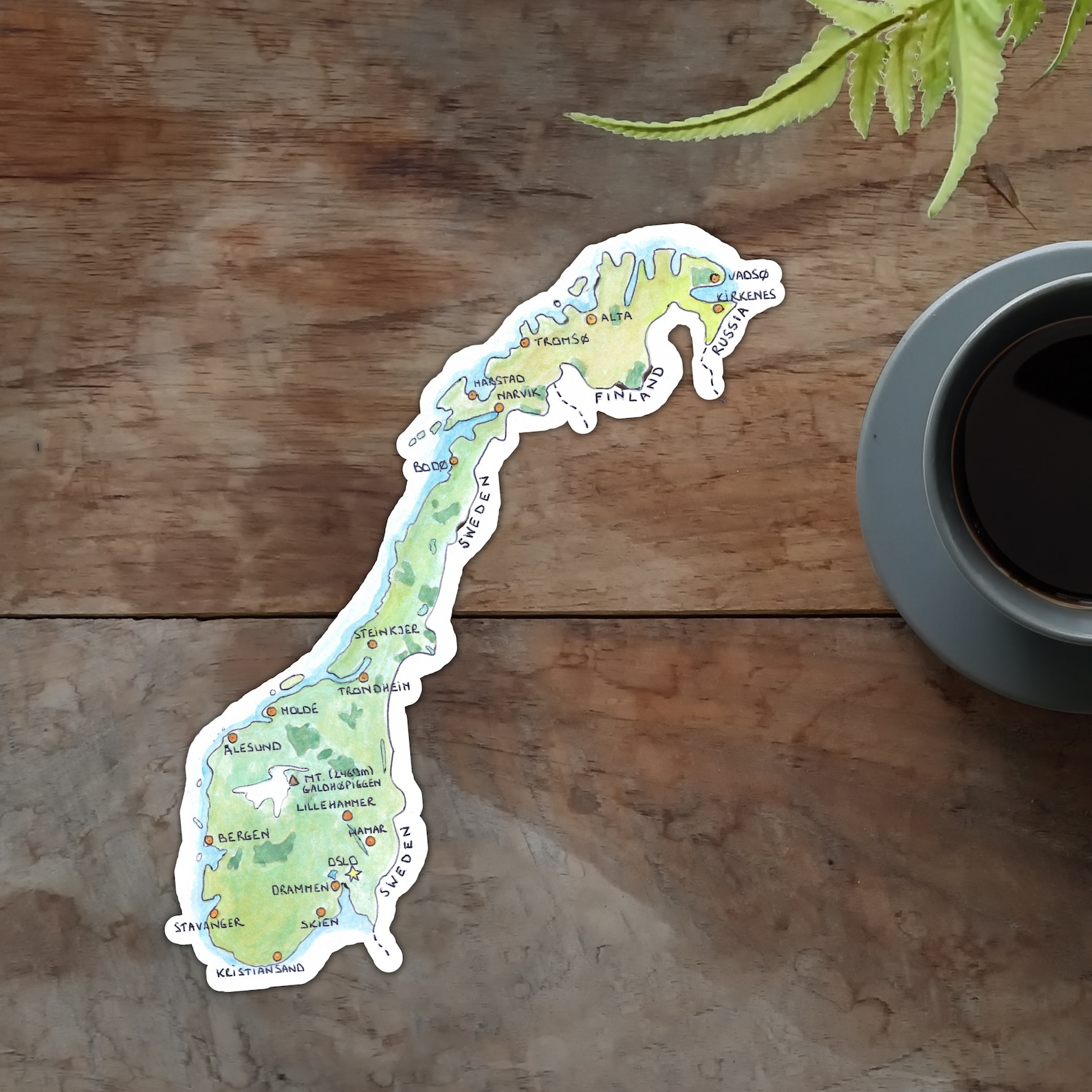 Map of Norway Sticker | Watercolor Map | Painting Norway | Vinyl Glossy ...