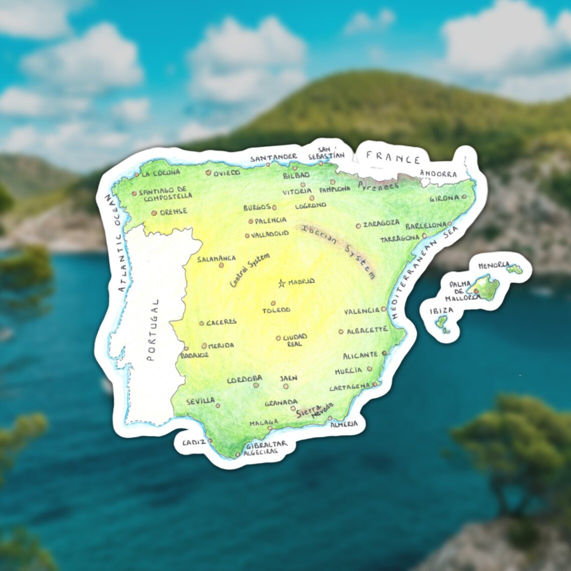 Map of Spain Sticker | Hand Drawn Map | Painting Spain Espagne España ...