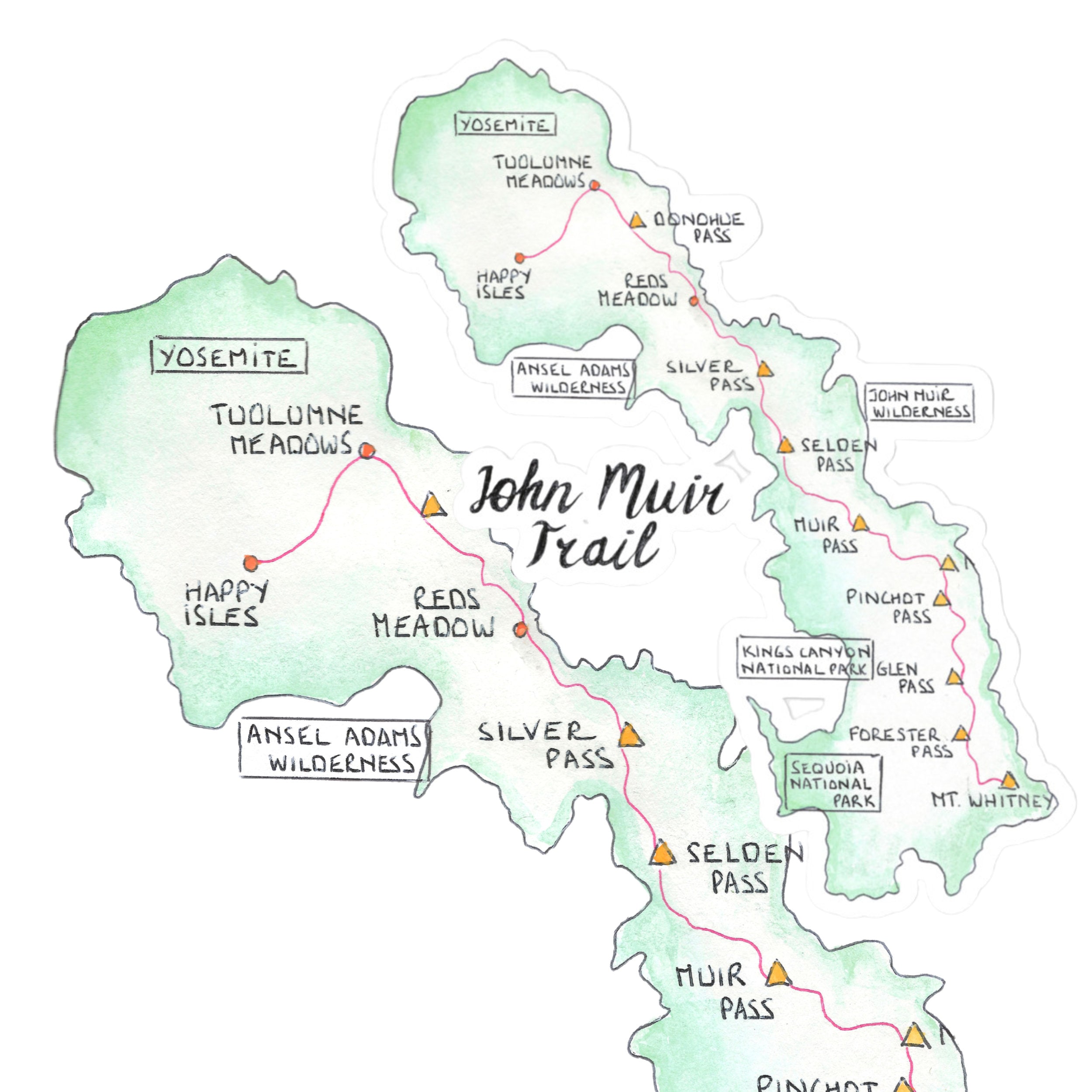 John Muir Trail Map | JMT Sticker | Gift for JMT Hiker | Hand Drawn Map ...