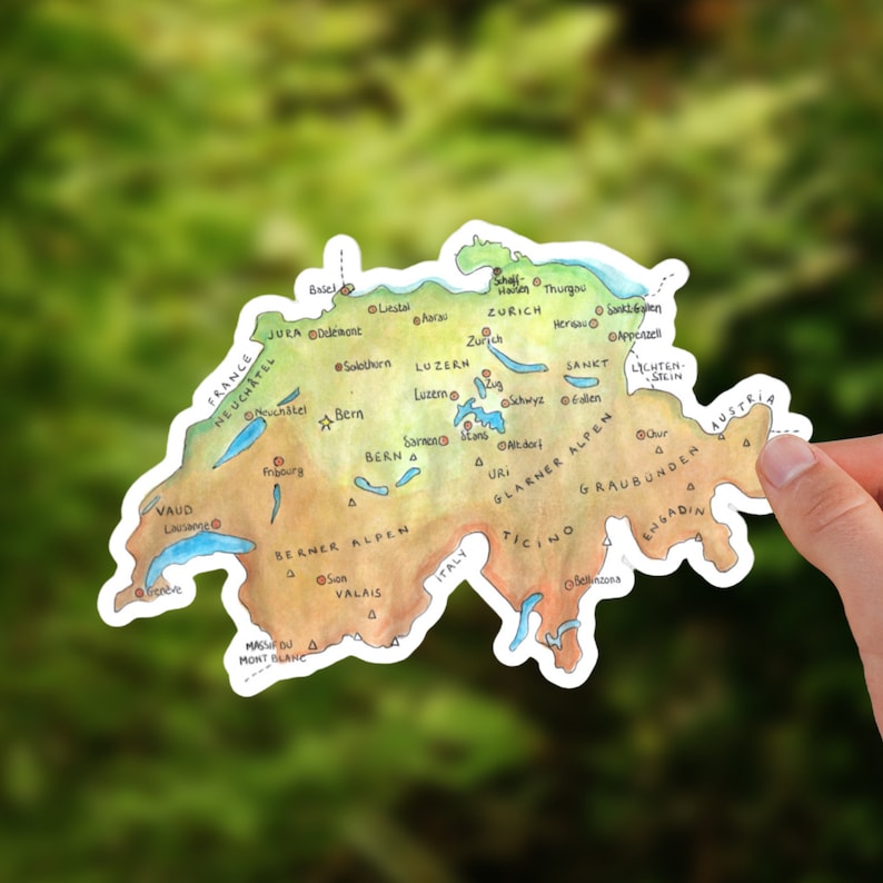 Watercolor Map of Switzerland Sticker: Glossy Vinyl Decal - Etsy