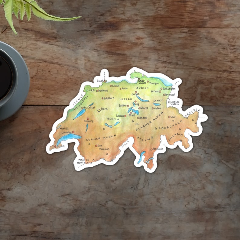 Map of Switzerland Sticker Watercolor Map Painting - Etsy
