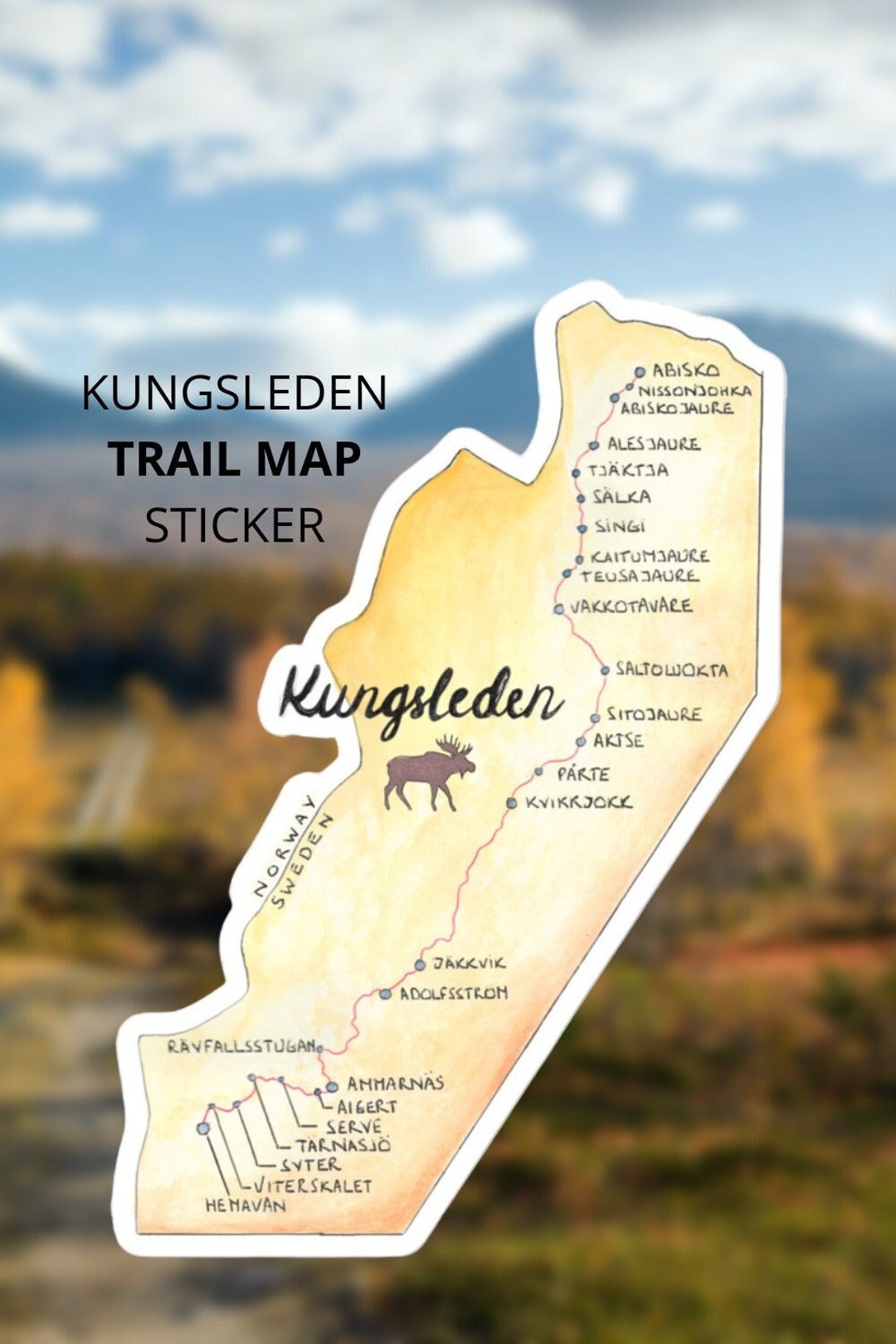 Kungsleden Map | Trail Sticker | Hand Drawn Map | Hiking Sweden ...