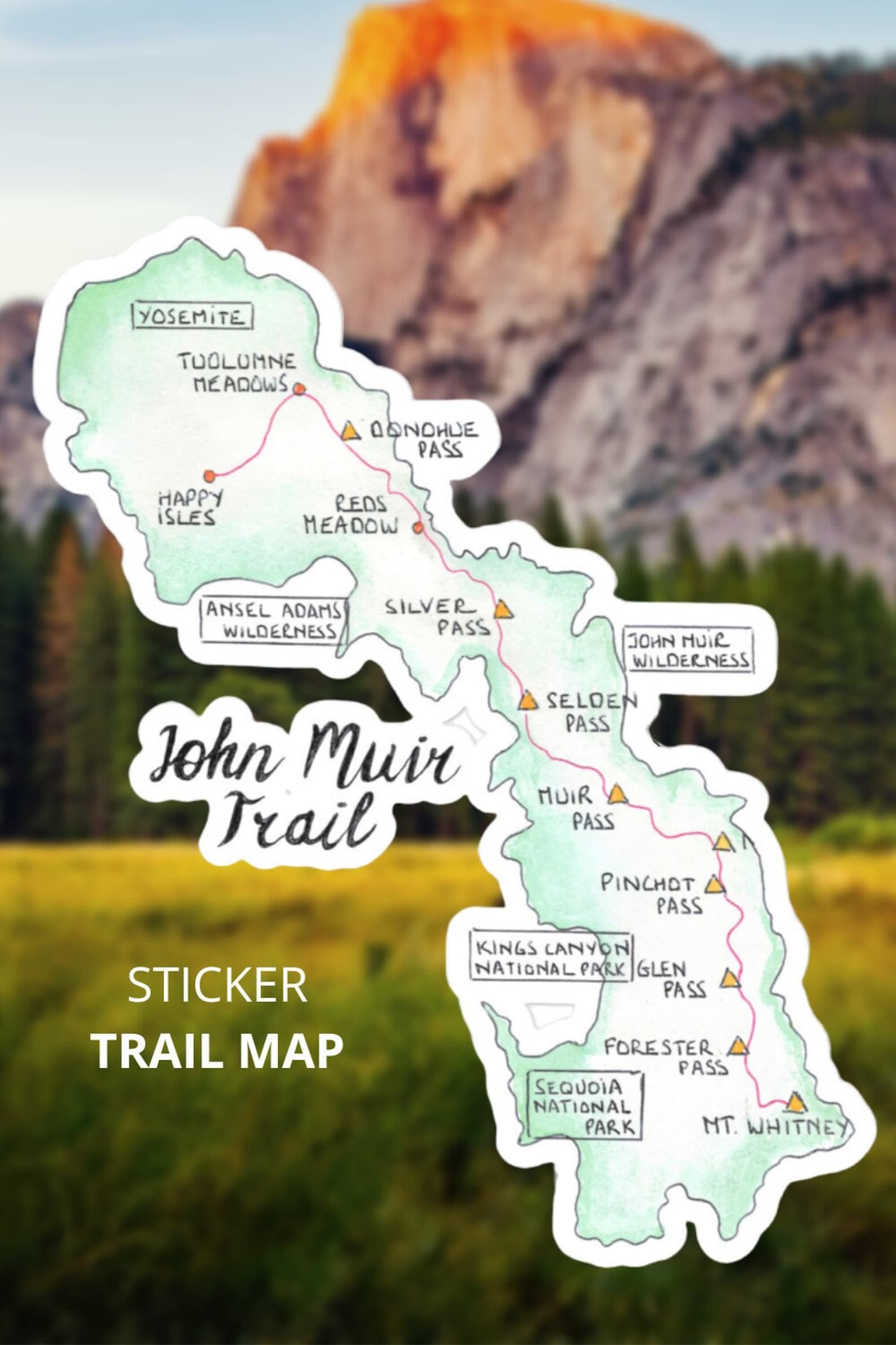 John Muir Trail Map JMT Sticker Gift for JMT Hiker Hand Drawn Map John ...