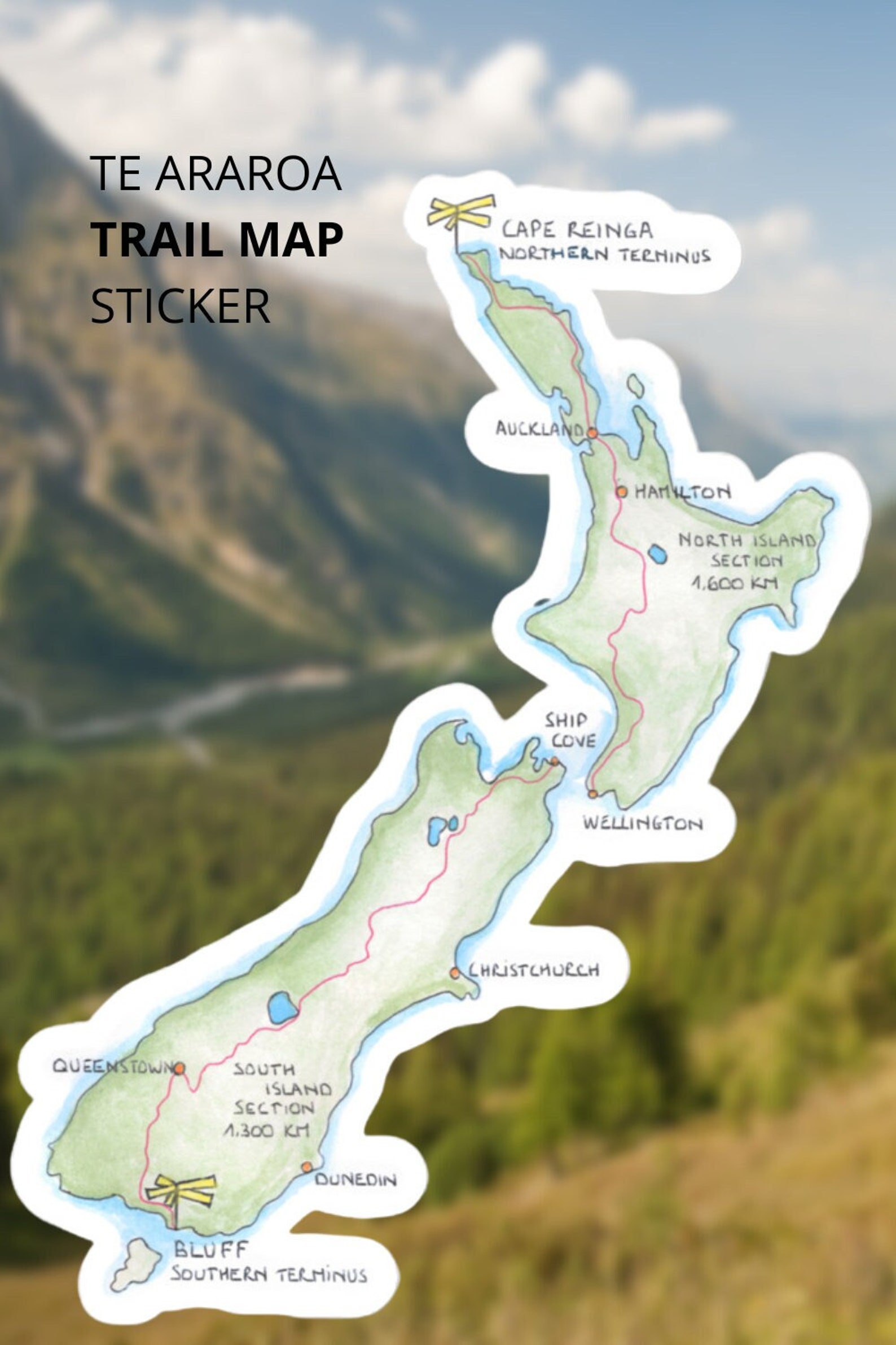Te Araroa Trail Map Sticker | New Zealand Watercolor Vinyl - Etsy