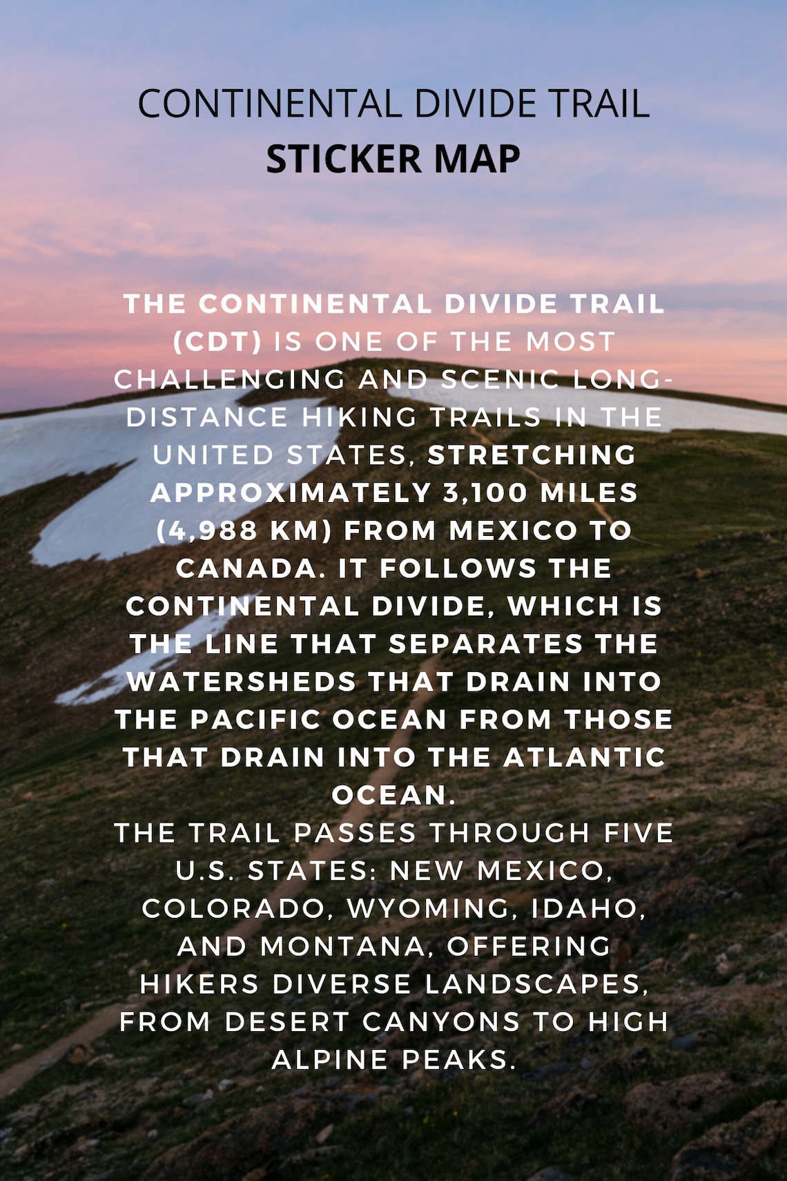 Continental Divide Trail Map Sticker | CDT Trail Map | Watercolor Painting | Continental Divide ...