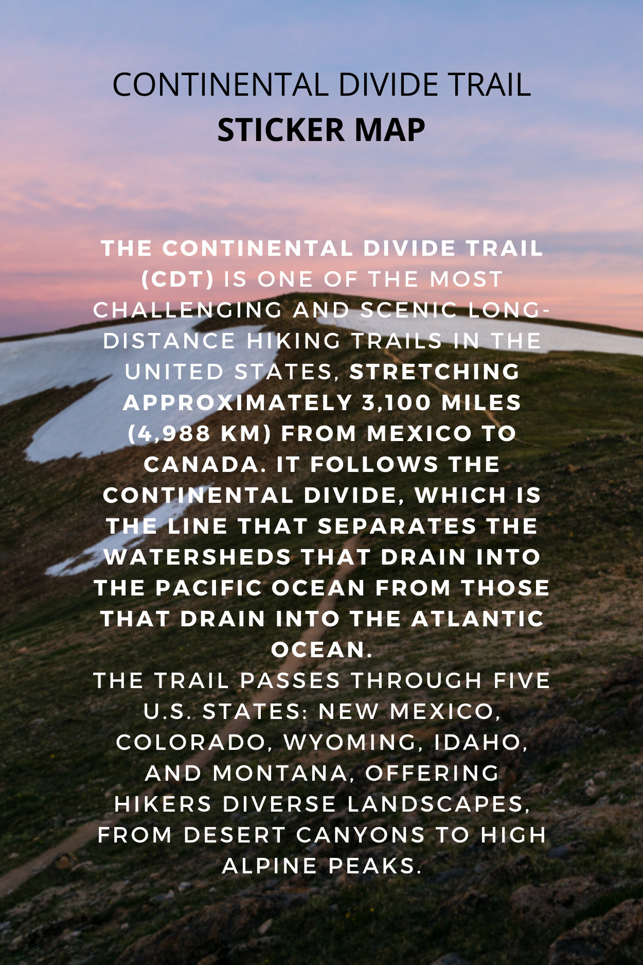 Continental Divide Trail Map Sticker | CDT Trail Map | Watercolor Painting | Continental Divide ...