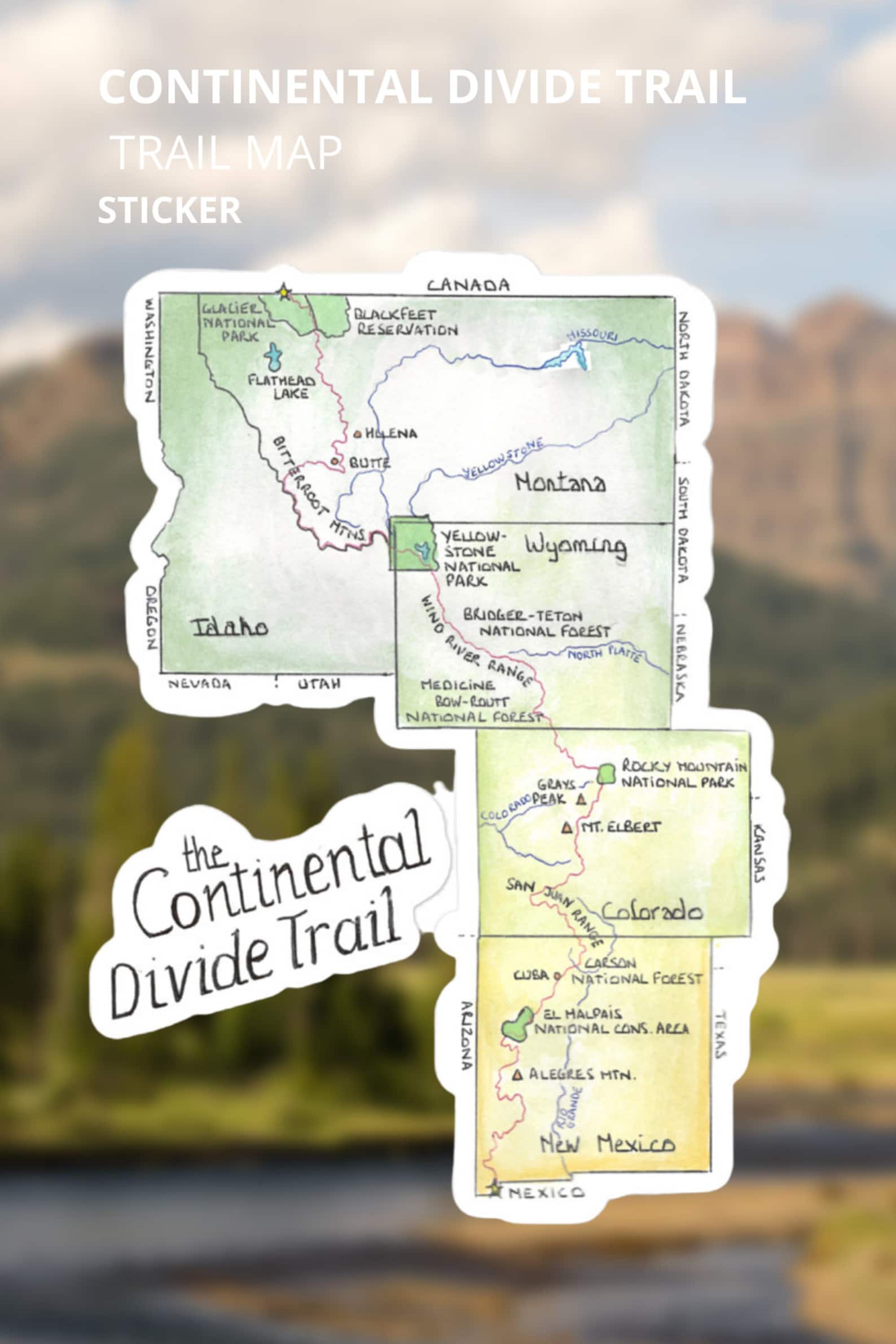 Continental Divide Trail Map Sticker | CDT Trail Map | Watercolor Painting | Continental Divide ...