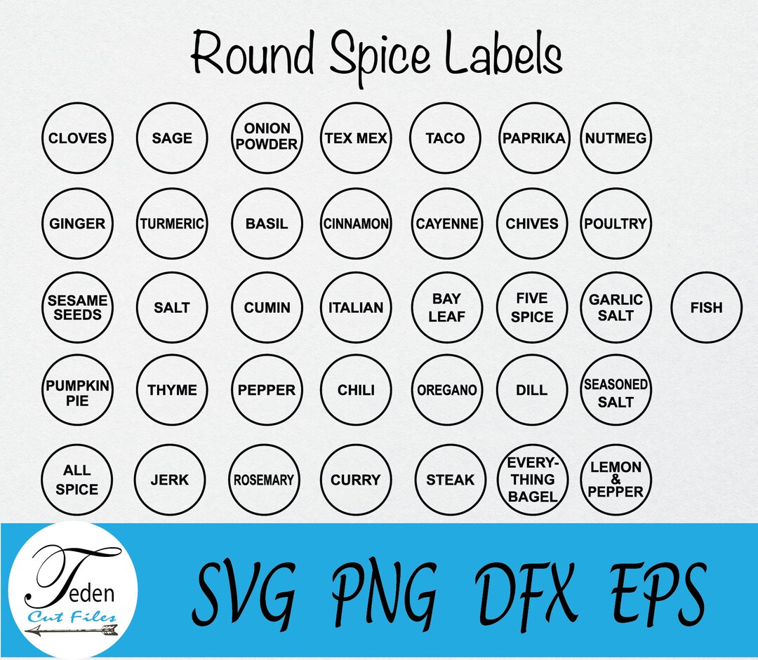 Round Spice Labels SVG Kitchen Organization SVG Spice Lid SVG Herb Jar ...