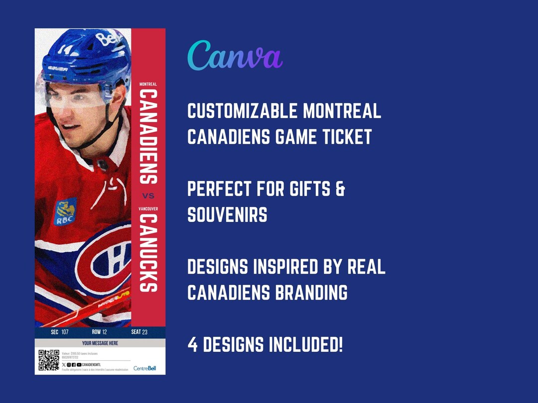 Custom Montreal Canadiens Game Ticket Souvenir - Editable Digital ...
