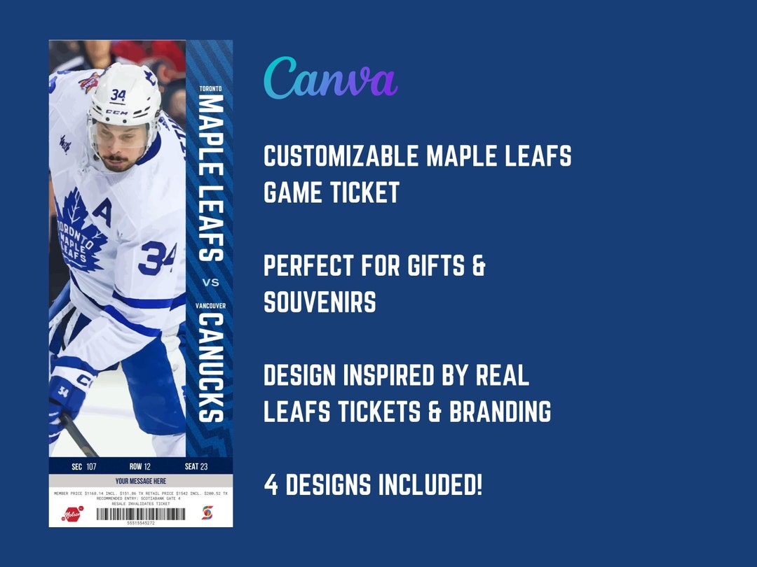 Custom Toronto Maple Leafs Game Ticket Souvenir - Editable Digital ...