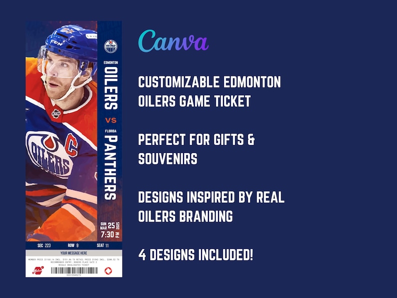 Custom Edmonton Oilers Hockey Game Ticket Souvenir - Editable Digital ...