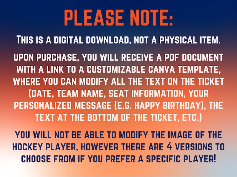 Custom Edmonton Oilers Hockey Game Ticket Souvenir - Editable Digital ...