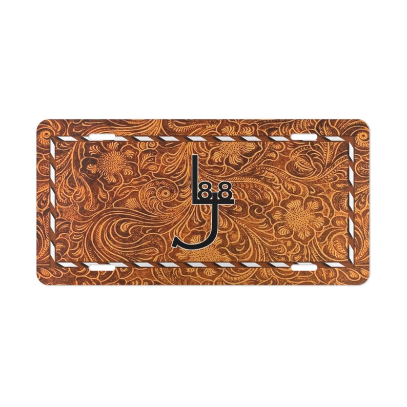 Custom Leather Tooled Western Farm Ranch Cattle Brand License Plate for ...