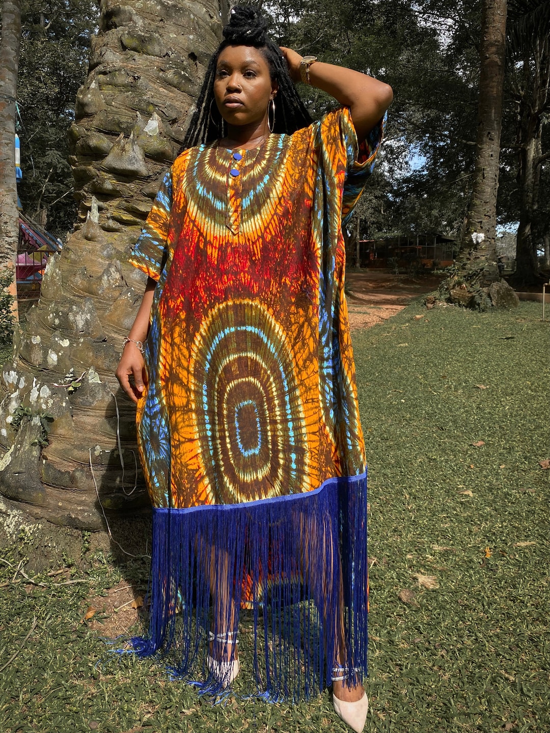 Ankara Bubu With Long Fringe/ African Kaftan With Tassels/ Long Maxi ...