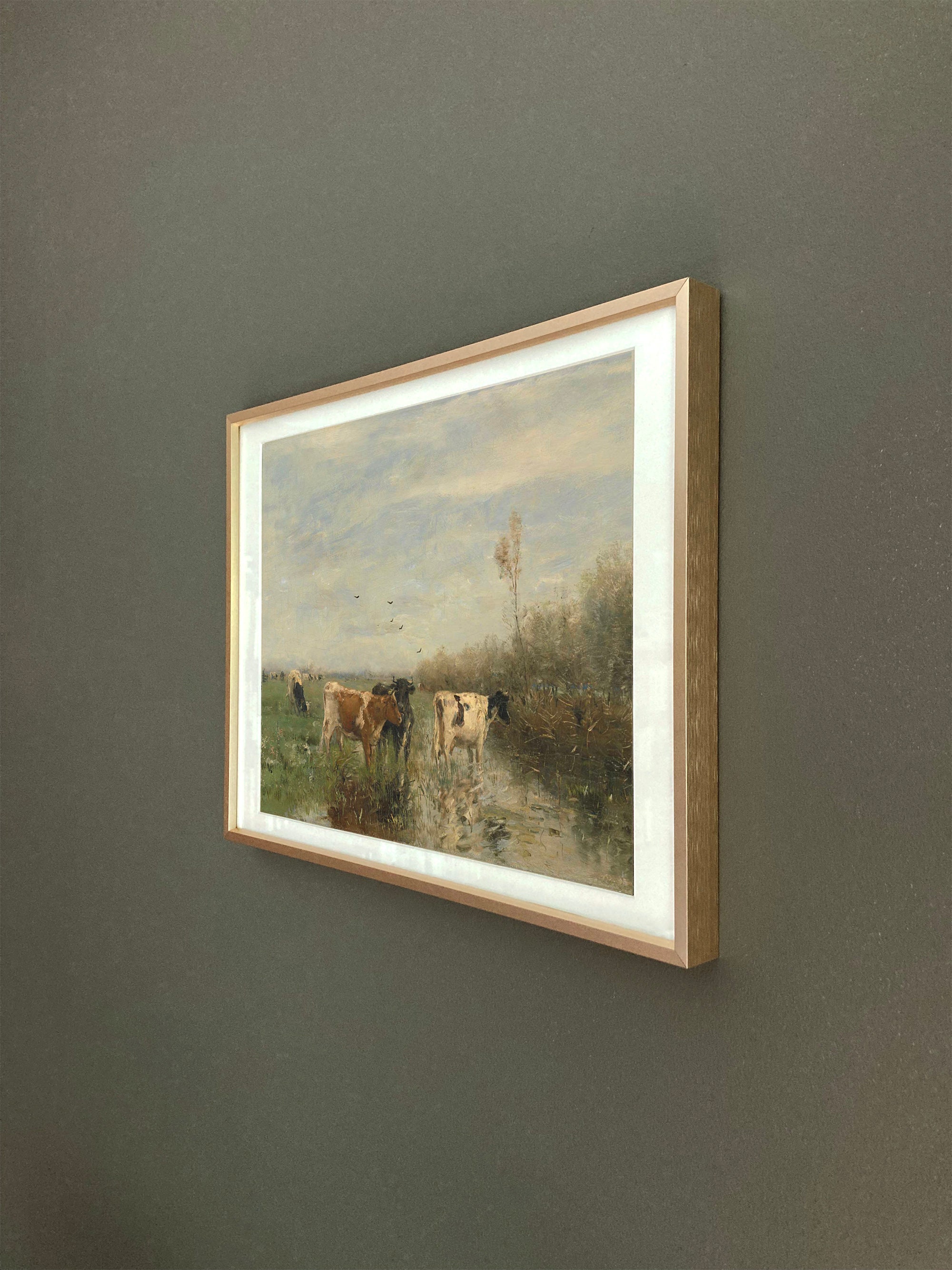 Vintage Print of Cows in Landscape With Modern Gold Frame, Victorian ...