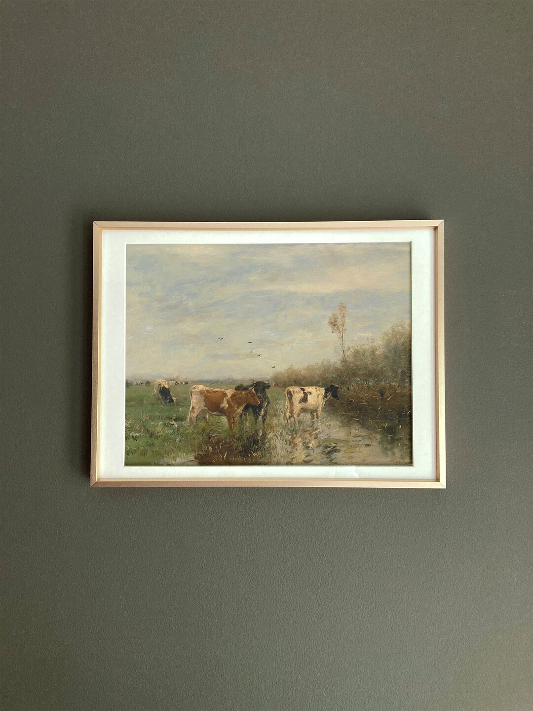 Vintage Print of Cows in Landscape With Modern Gold Frame, Victorian ...