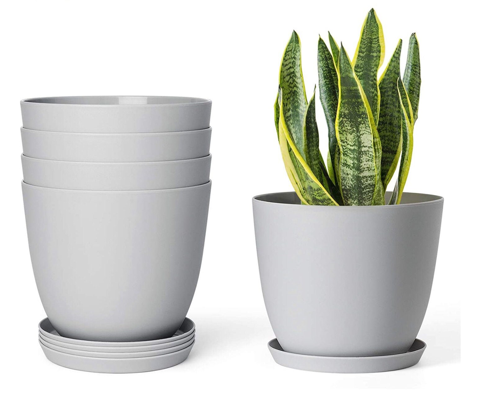 6.5’’ Indoor Set of 5 Plastic Planters Modern Flower Pot With Drainage ...