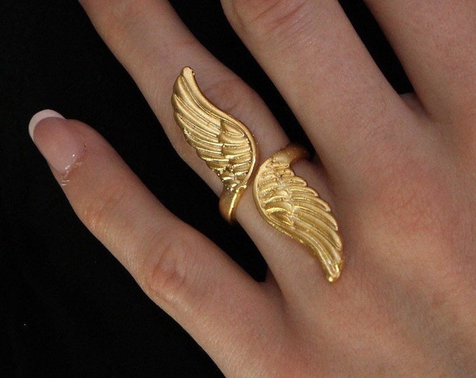 Gold Angel Wing Ring - Elegant Statement Piece - Etsy