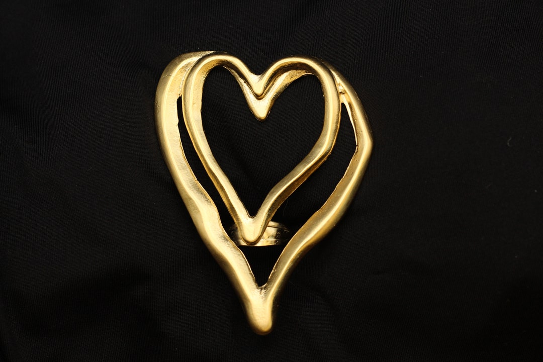 Giant Gold Heart Ring - Valentines Day Statement Piece - Over Lapping ...