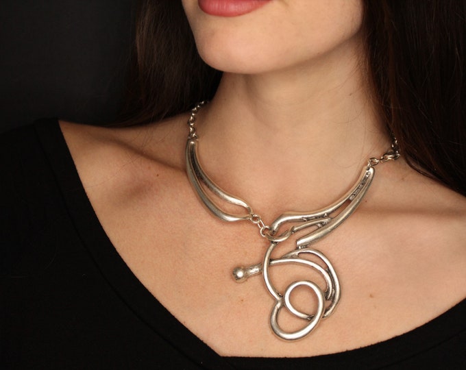 Abstract Silver Necklace Chunky Asymmetrical Statement - Etsy