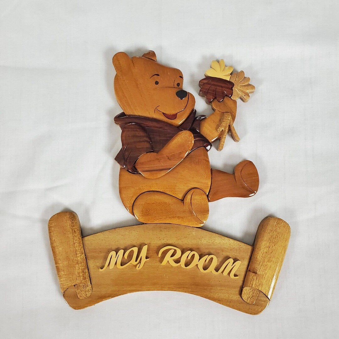 Vintage Winnie the Pooh Honey Intarsia Wood Carving Decor Disney ...