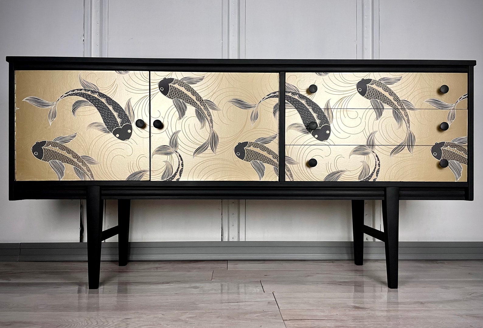 SOLD - Black & Gold Koi Carp Fish Sideboard / Cabinet - Etsy UK