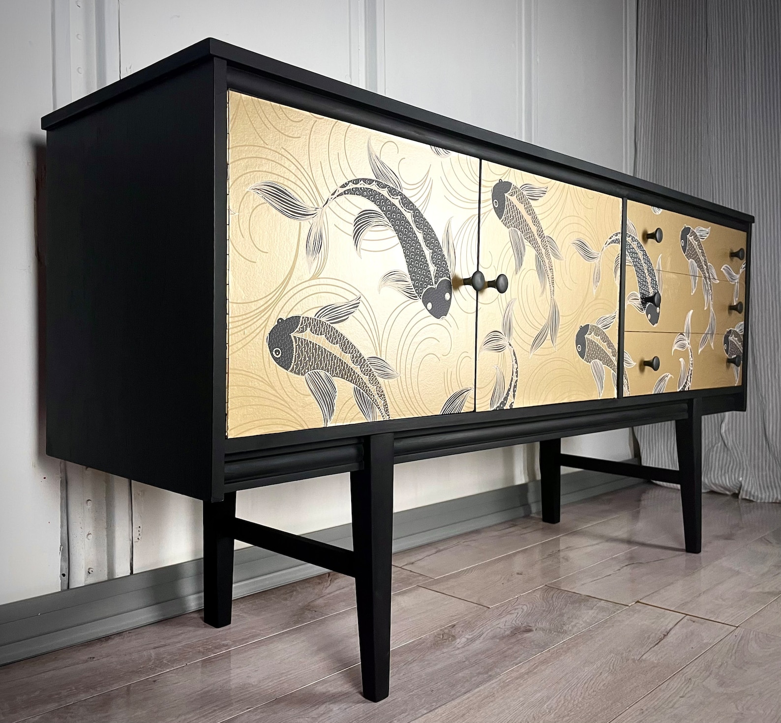 SOLD - Black & Gold Koi Carp Fish Sideboard / Cabinet - Etsy UK