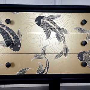 SOLD - Black & Gold Koi Carp Fish Sideboard / Cabinet - Etsy UK
