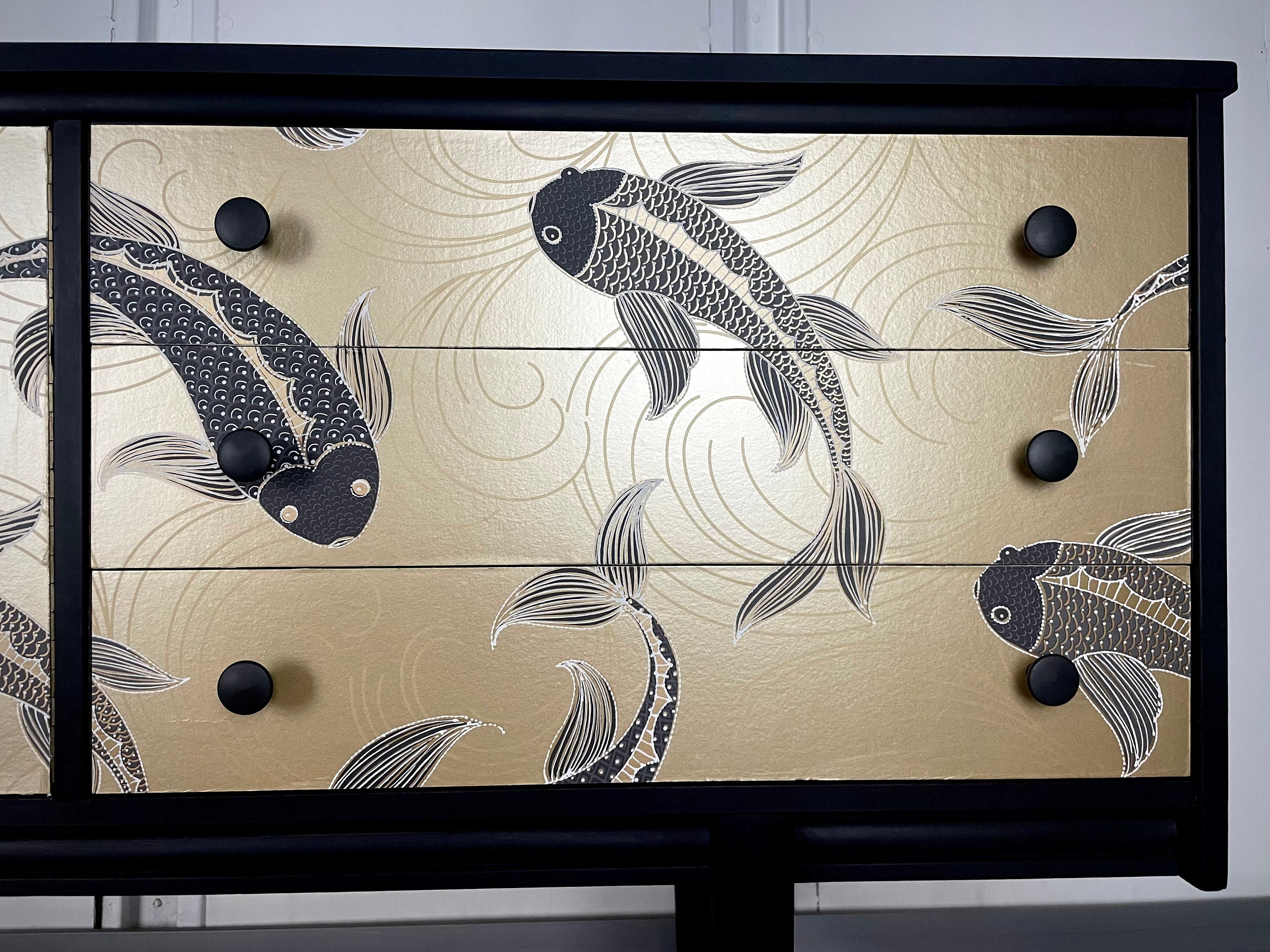 SOLD - Black & Gold Koi Carp Fish Sideboard / Cabinet - Etsy UK