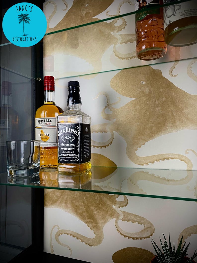 SOLD - Black & Gold Octopus Theme Vintage Glass Display / Drinks ...