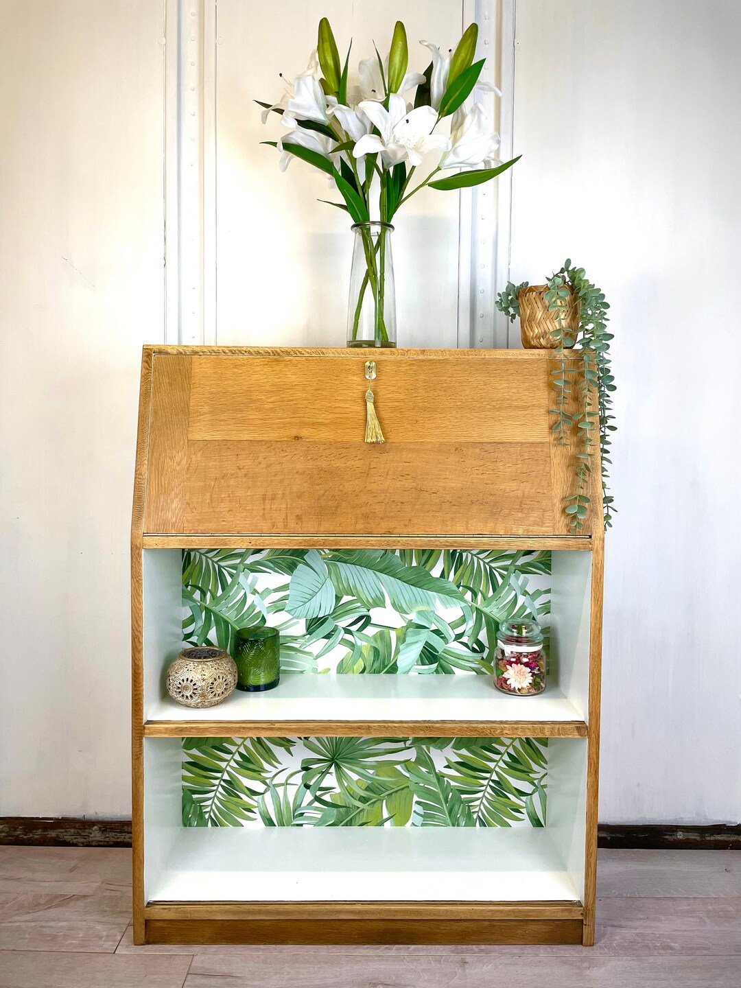 SOLD Solid Oak Bureau / Lockable Desk / Drinks / Cocktail - Etsy