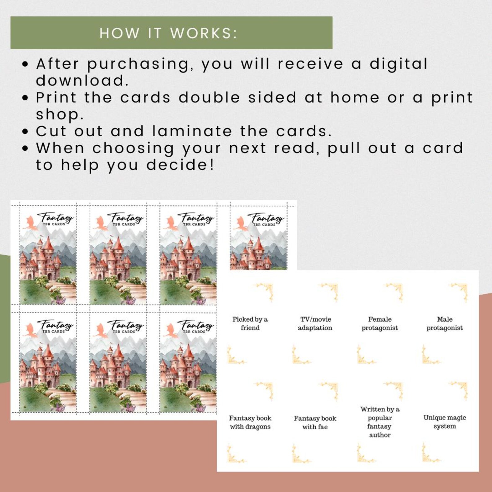 Printable Fantasy Book TBR Prompt Cards: Reading List Inspiration ...