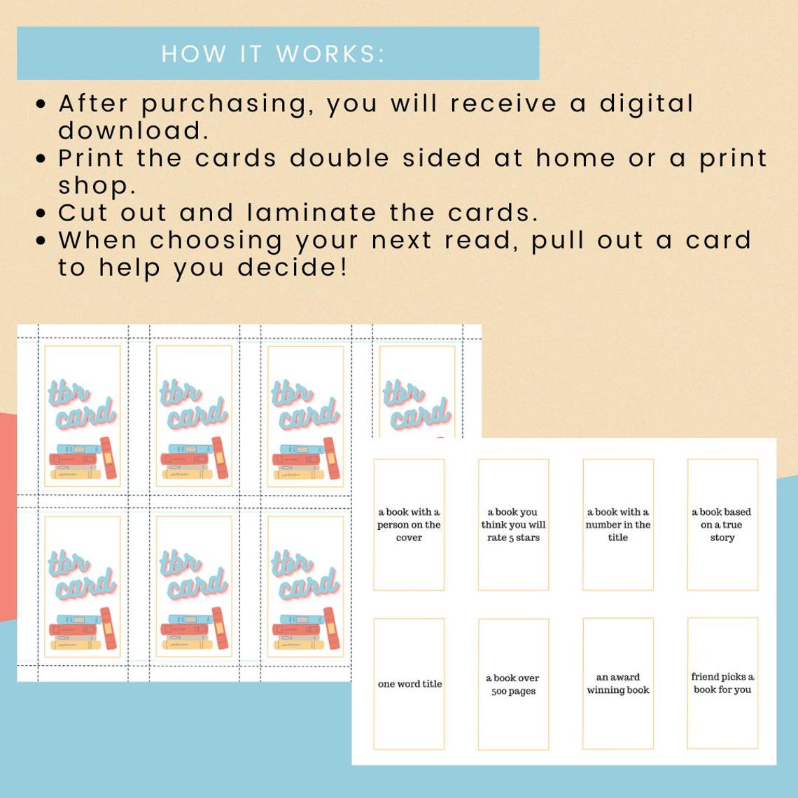 Printable Book TBR Prompt Cards: Reading List Inspiration (digital ...