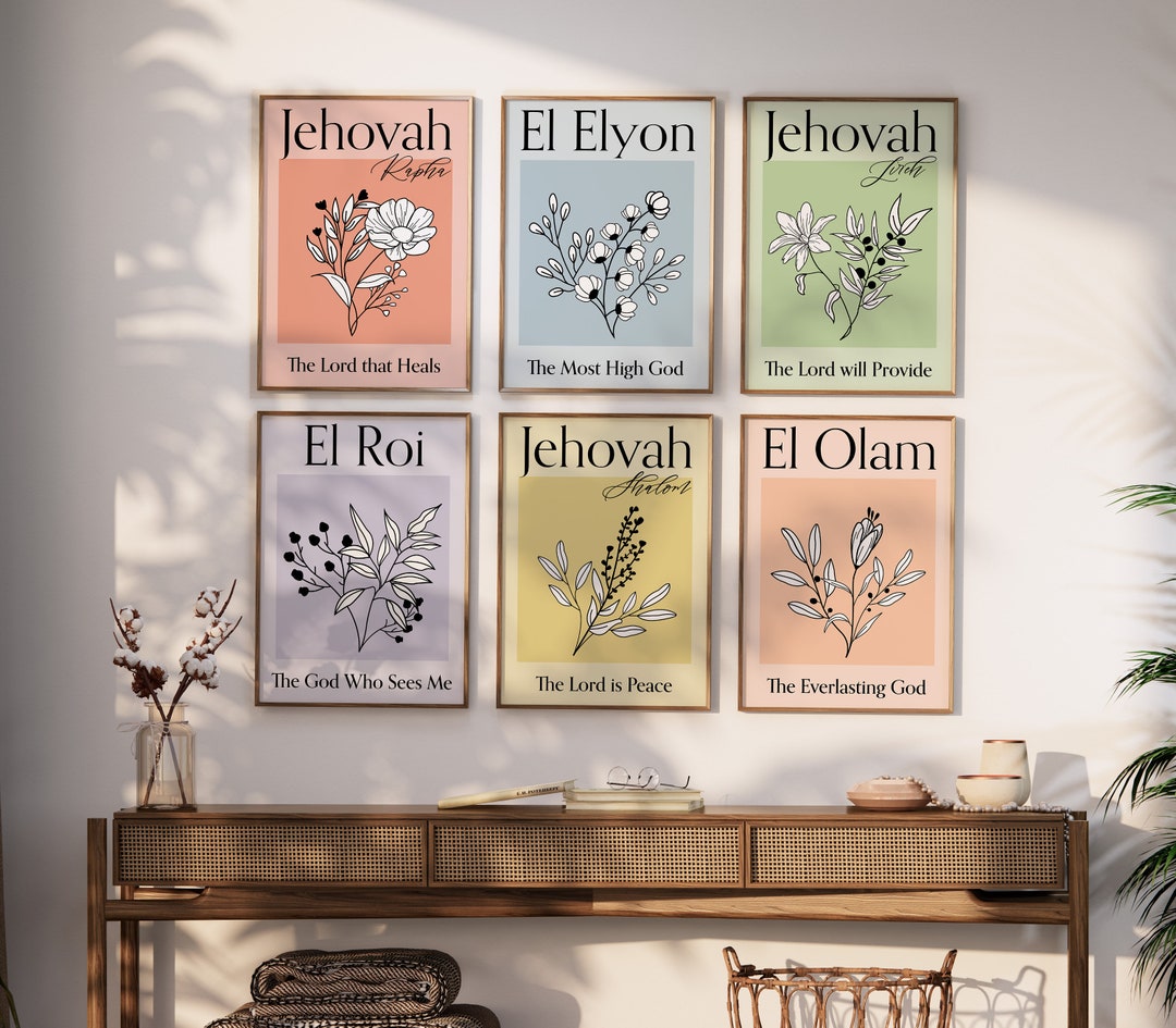Names of God Printable Wall Art, Jehovah Shalom, El Roi, Jehovah Jireh ...