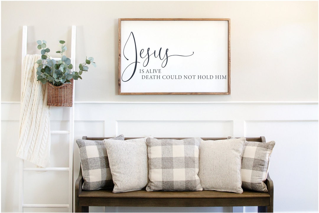 Wall Decor Jesus is Alive framed Wood Sign Scripture Decor Christian ...