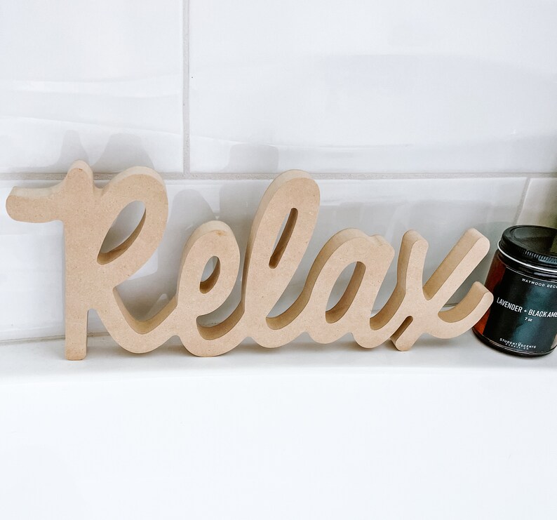 Relax Wood Word Cutout - Script Wood Lettering - Bathroom Wall Decor ...
