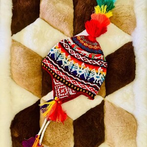 Genuine Peruvian Hat | Peruvian Chullo With Beads Pom Pom | Colorful ...
