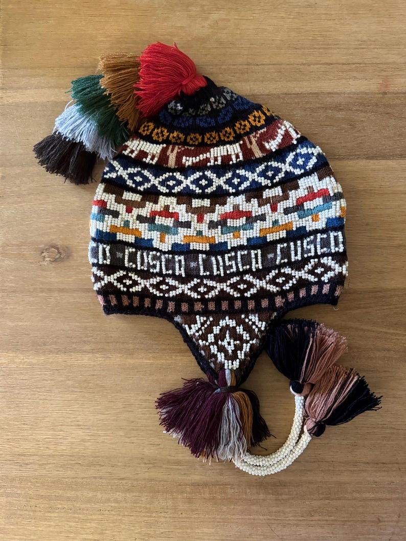 Genuine Peruvian Hat | Peruvian Chullo With Beads Pom Pom | Colorful ...