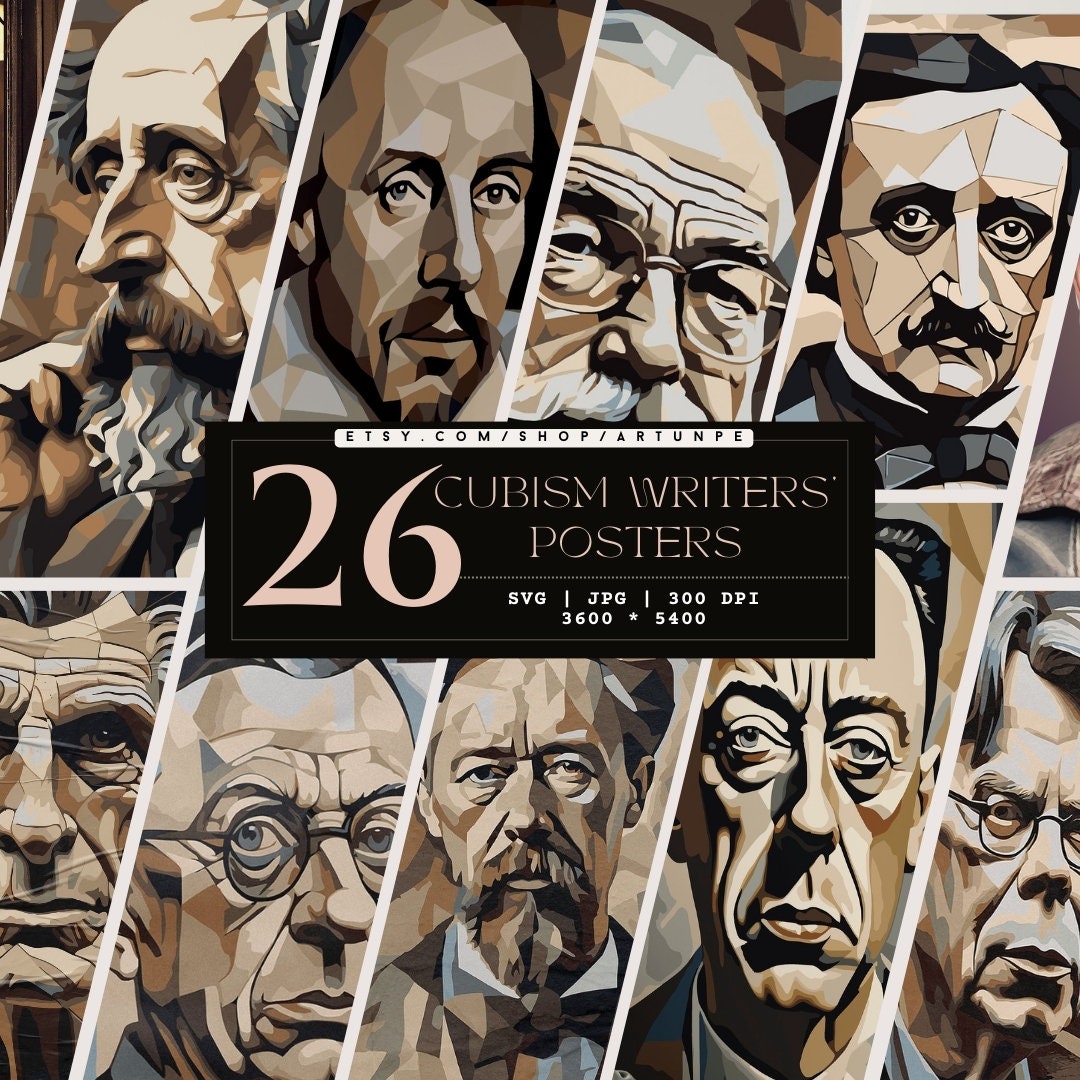 26 Author Portraits, Printable Cubist Wall Art, Downloadable Art ...