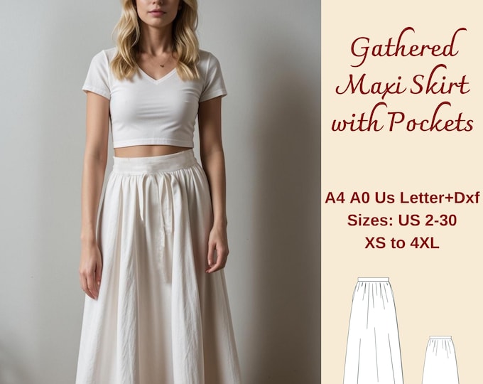 Linen Gathered Maxi Skirt Sewing Pattern, Cottagecore Skirt, Linen ...