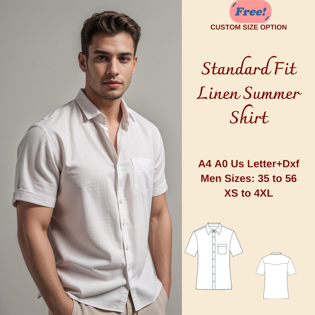 Standard Fit Linen Shirt Sewing Pattern, Shirt Pattern for Men, Button ...