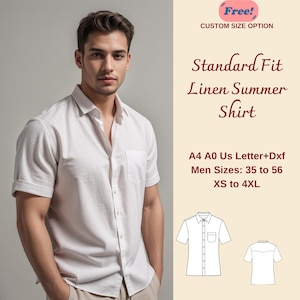 Standard Fit Linen Shirt Sewing Pattern, Shirt Pattern for Men, Button ...